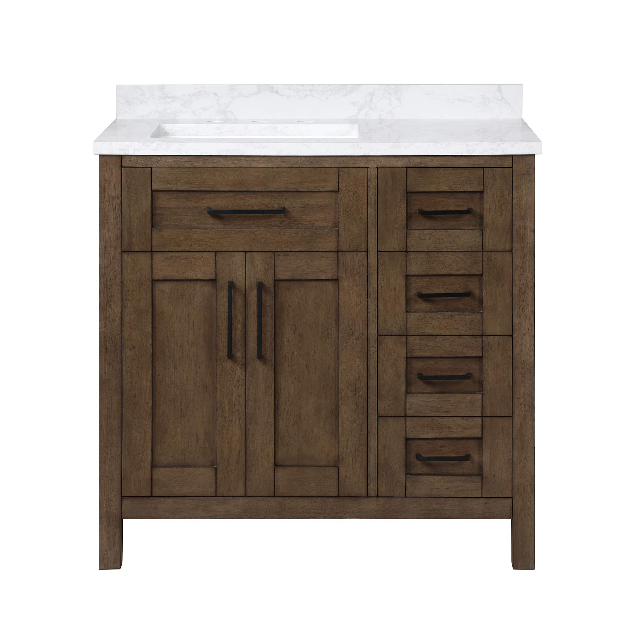 OVE Decors Maya Plus 36 in. Single Sink Bathroom Vanity in Almond Latte Finish, Black Hardware and Included Power Bar
