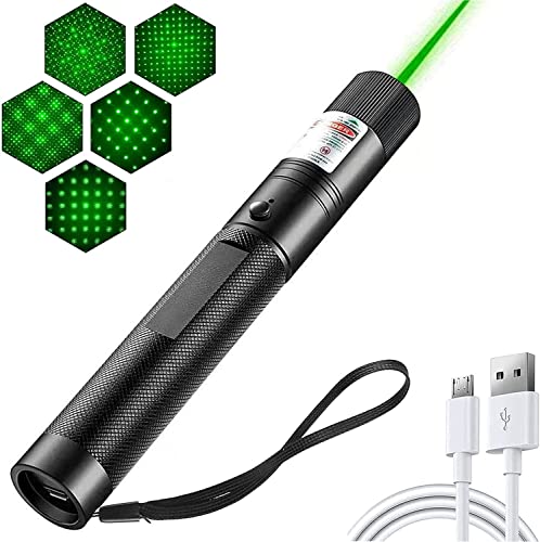 UNBIU Long Range Laser Pointer High Power, Green High Power Laser Pointer Flashlight for Adjustable Focus Green Laser Pointer for Night Astronomy Outdoor Camping Hunting and Hiking,USB Rechargeable