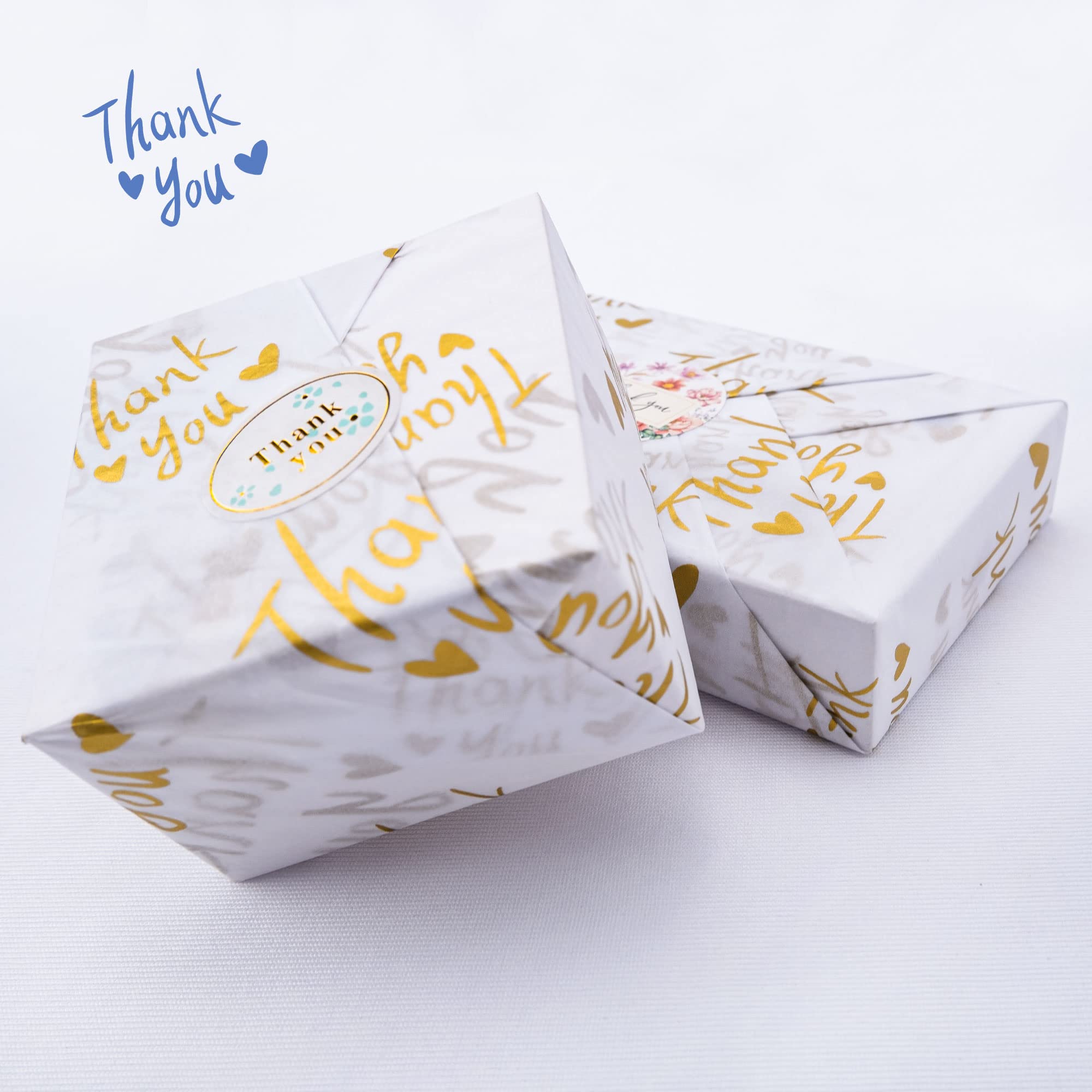 MR FIVE 30 Sheets White with Gold Thank You Tissue Paper Bulk,20" x 28",Thank You Tissue Paper for Packaging,Gift Bags,Gold Gift Wrapping Tissue for Graduation,Birthday,Thanksgiving