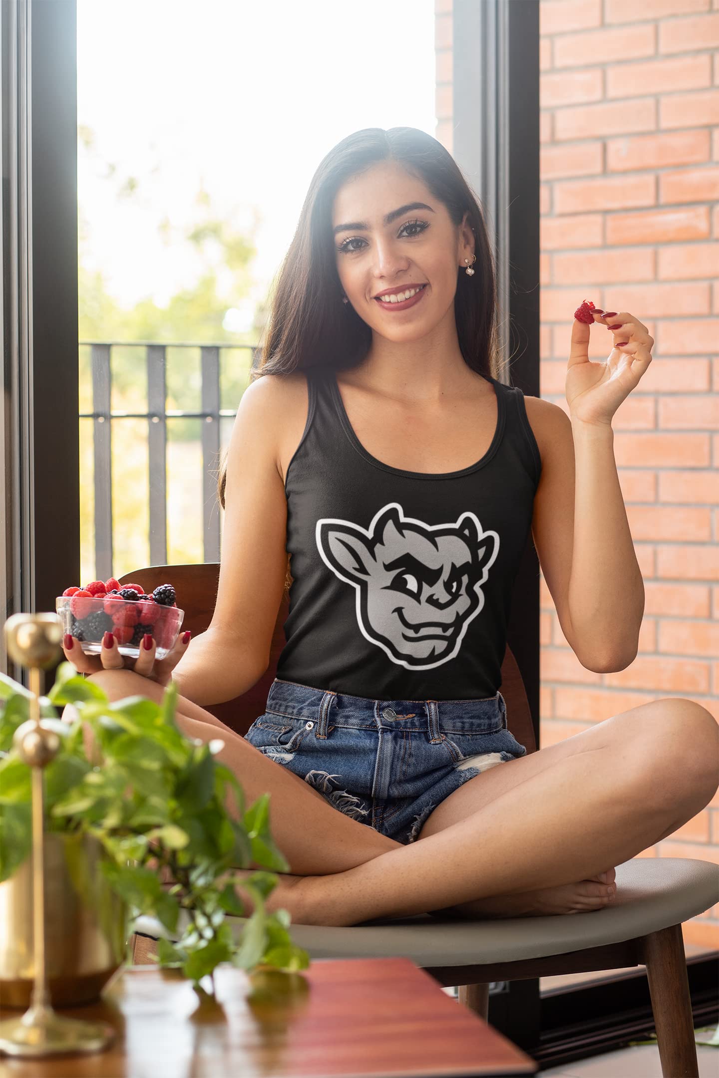 CreateMyTee | Bradley University Kaboom Full Color Ladies Tank Top (Black, Large)