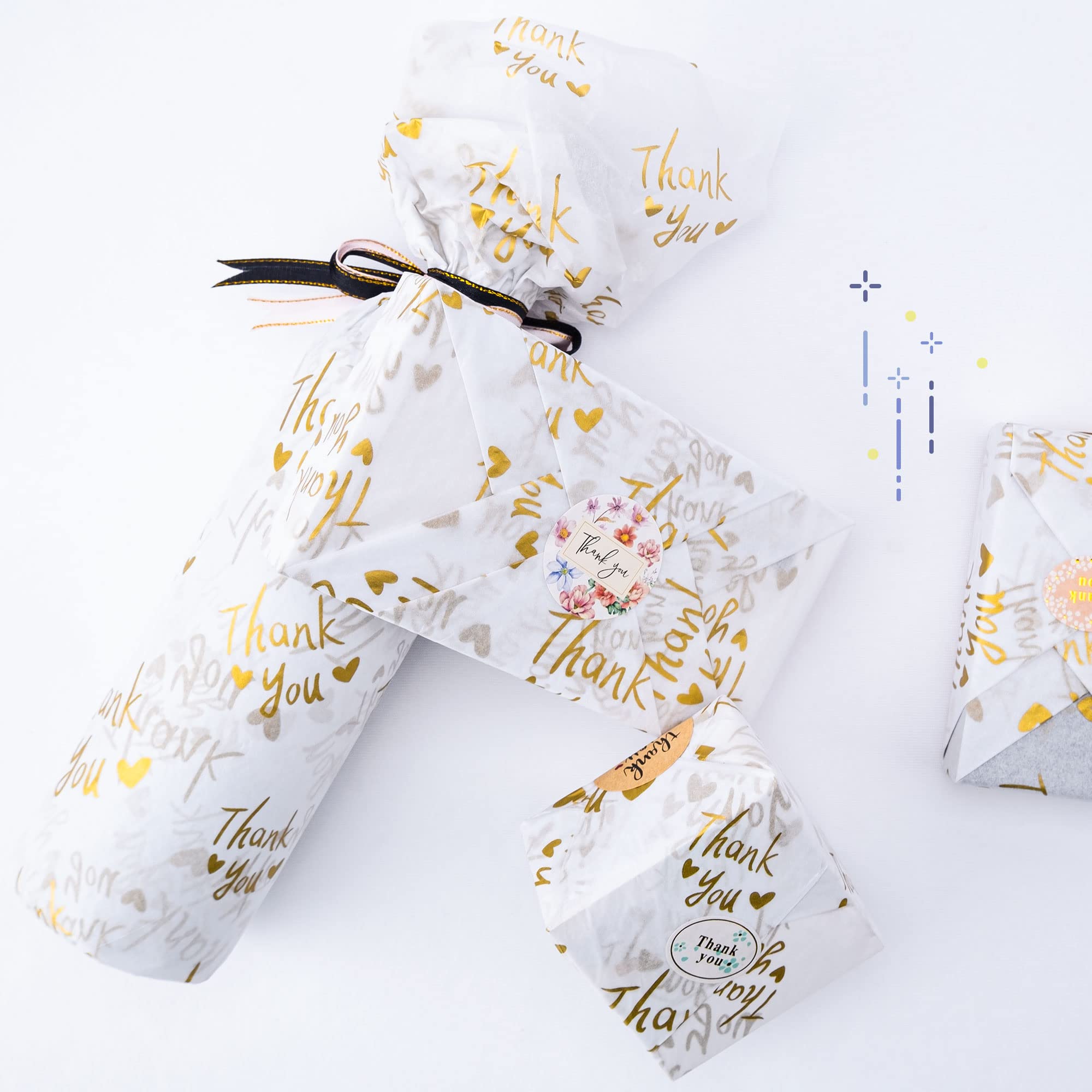 MR FIVE 30 Sheets White with Gold Thank You Tissue Paper Bulk,20" x 28",Thank You Tissue Paper for Packaging,Gift Bags,Gold Gift Wrapping Tissue for Graduation,Birthday,Thanksgiving