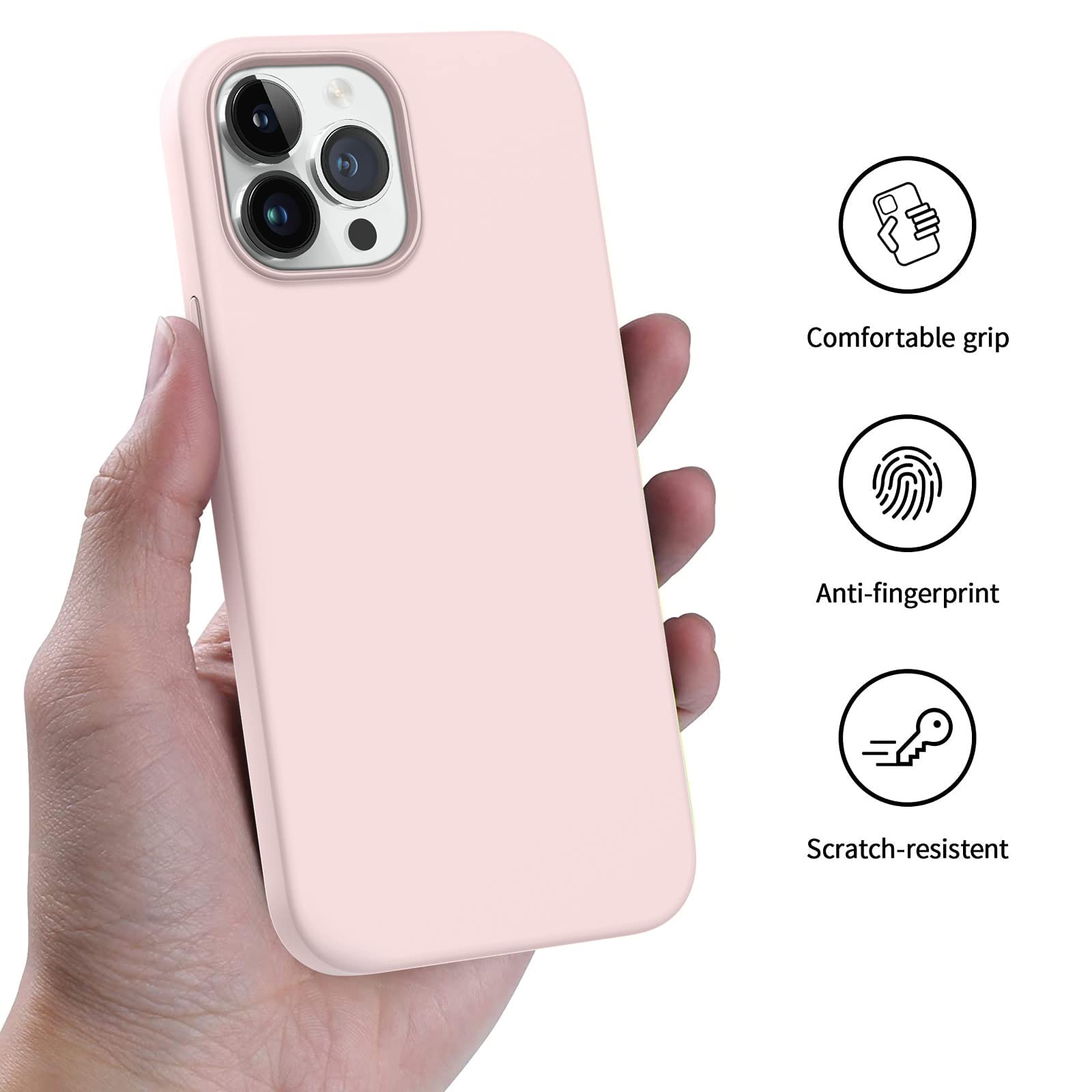 AOTESIER Shockproof Designed for iPhone 14 Pro Max Case, [Food Grade Silicone] [Military Drop Protection] with Anti-Scratch Lining Protective Phone Case for 14 ProMax, 6.7 inch, Chalk Pink