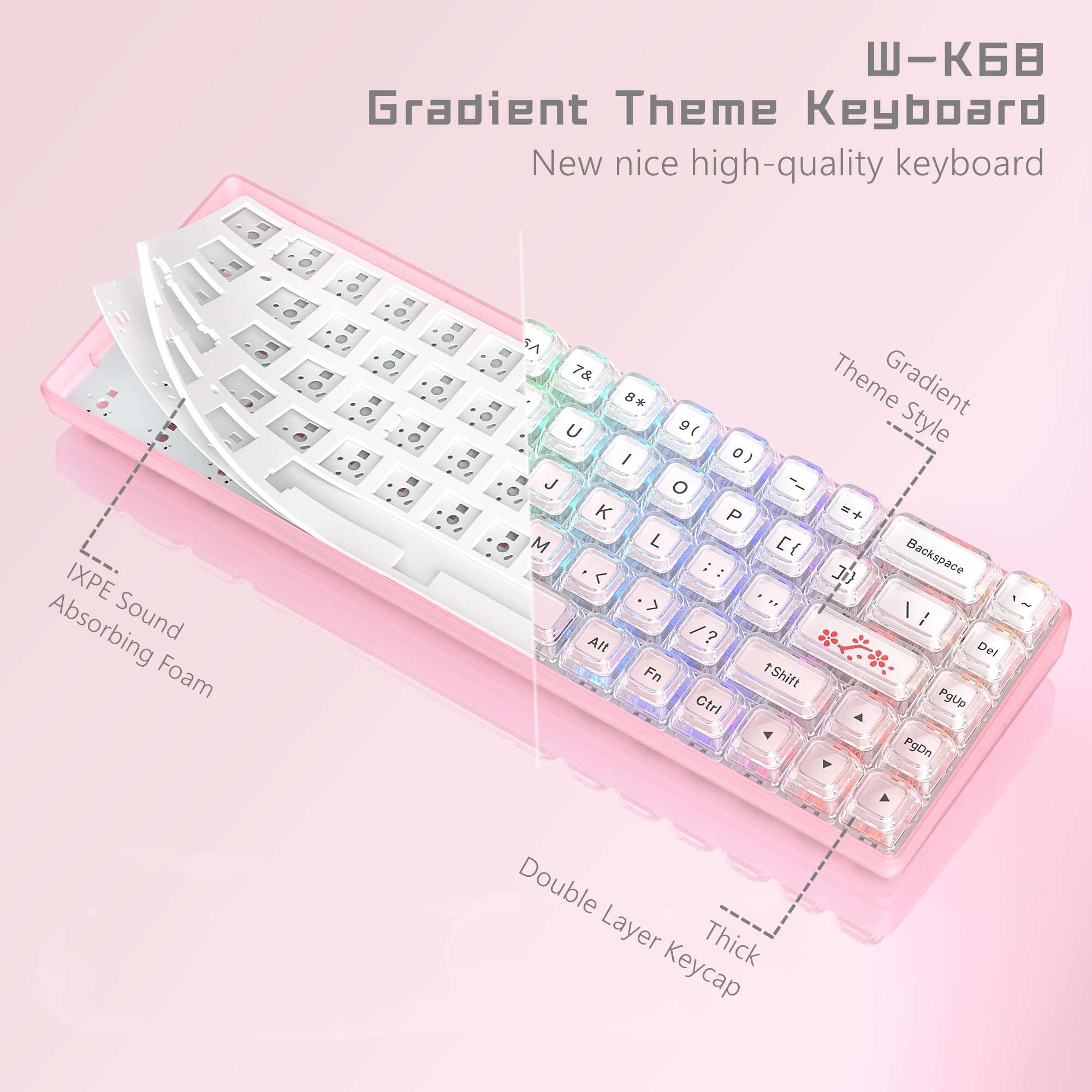 Womier W-K68 60% Keyboard Gaming - Wired Creamy Mechanical Keyboard, Hot-Swappable RGB Custom Mini Key Board with Arrow Keys/Software Supported, Prelubrication Linear Switch - Pink