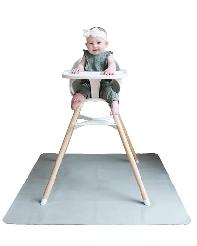 Vegan Leather High Chair Mat by Lark Baby Goods (40 x 40 in) - Waterproof Wipeable Splat Mat for Under High Chair - Baby High Chair Floor Mat for Splash and Spill Protection - Grey