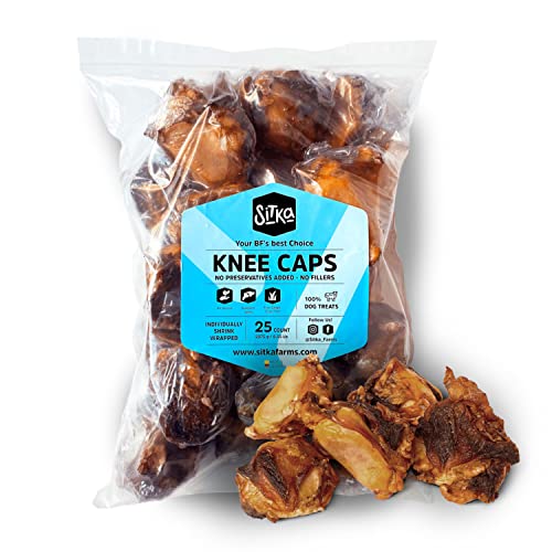 Sitka Farms Premium Beef Knee Caps Smoked Dog Bones | Long Lasting Dog Treats for Aggressive Chewers | Free Range - Grass Fed Beef Cattle | for Small - Large and Medium Breed Dogs | (25 Count)
