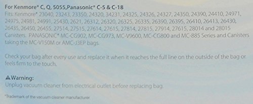 Great Value Vacuum Bags, 3 Pack, Kenmore Bag # C, Q, 5055 / Panasonic C-5 & C-18