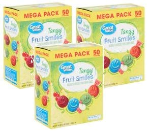 Great Value Tangy Fruit Smiles, 45 Oz - 50 Pouches (Pack of 3)