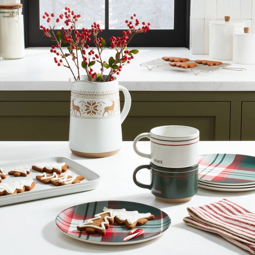 Hearth & Hand with Magnolia 10.5oz Stoneware Engineered Plaid Stacking Mugs (Peace)
