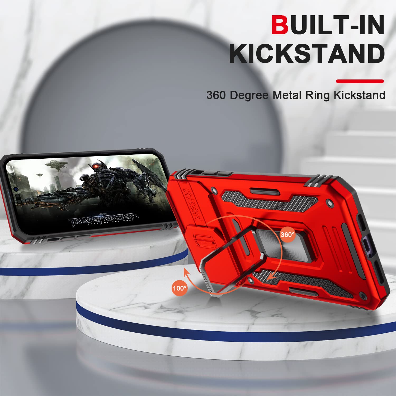 AUPAI for iPhone 14 Pro Max Case with Slide Camera Cover and Screen Protector, Heavy Duty Military Grade Protective Phone Case with Kickstand for Apple iPhone 14 Pro Max Red