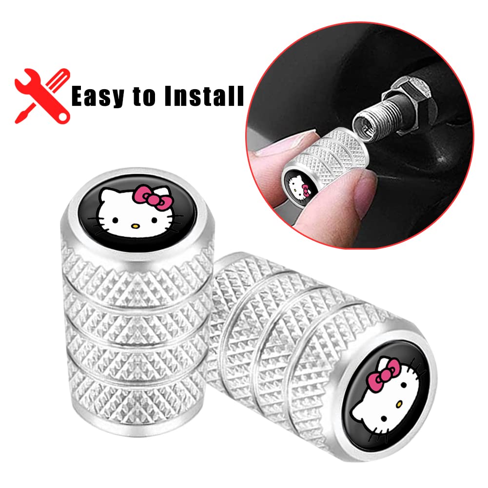 4PCS Car Tire Valve Caps Kitty Cute Accessories,Anti-Rust Anti Dust Valve Stem Cover,Universal for Cars Trucks Motorcycles and Bikes