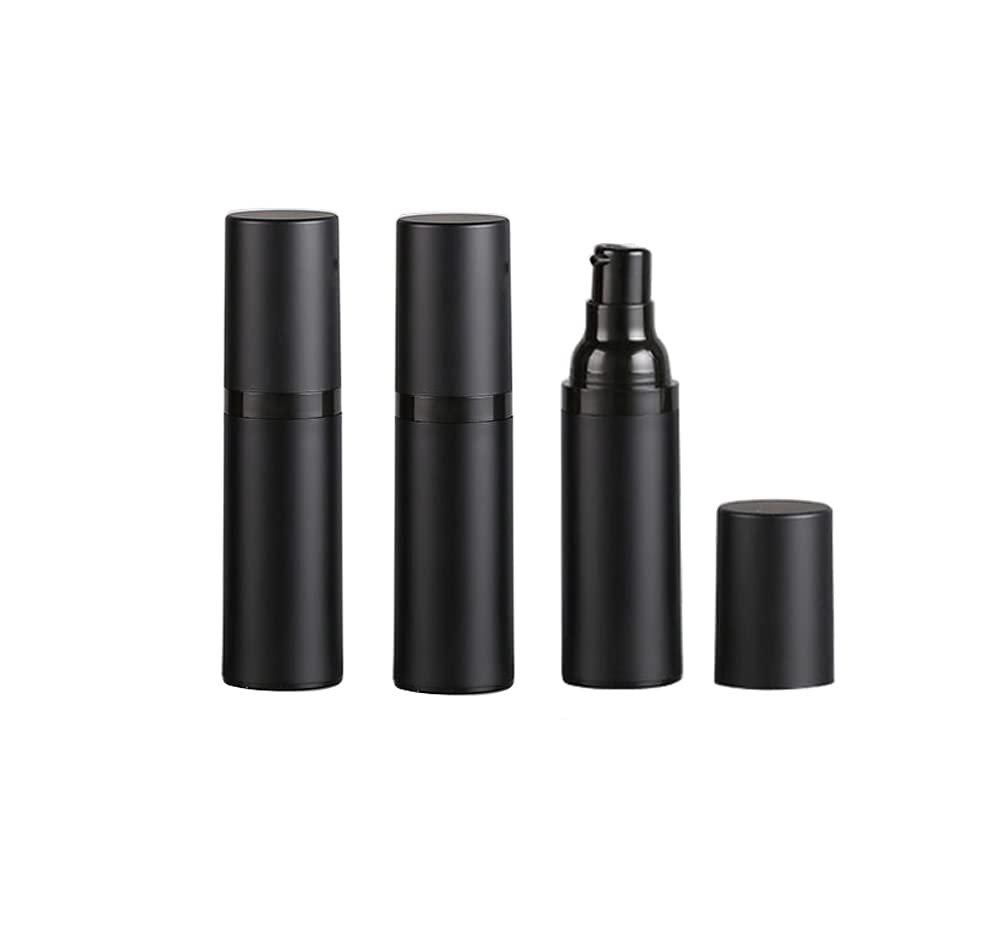 3 Pack Black Airless Pump Bottle Travel Lotion Bottles Cosmetic Cream Bottle Vacuum Pump Bottles Makeup Dispenser Container (30ml/1oz)