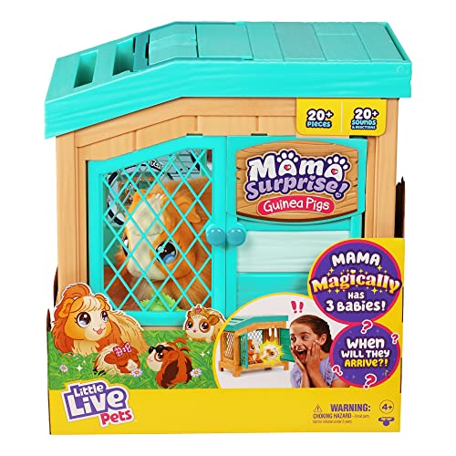 Little Live Pets - Mama Surprise | Soft, Interactive Guinea Pig and her Hutch, and her 3 Babies. 20+ Sounds & Reactions. for Kids Ages 4+, Multicolor, 7.8 x 11.93 x 11.38 inches