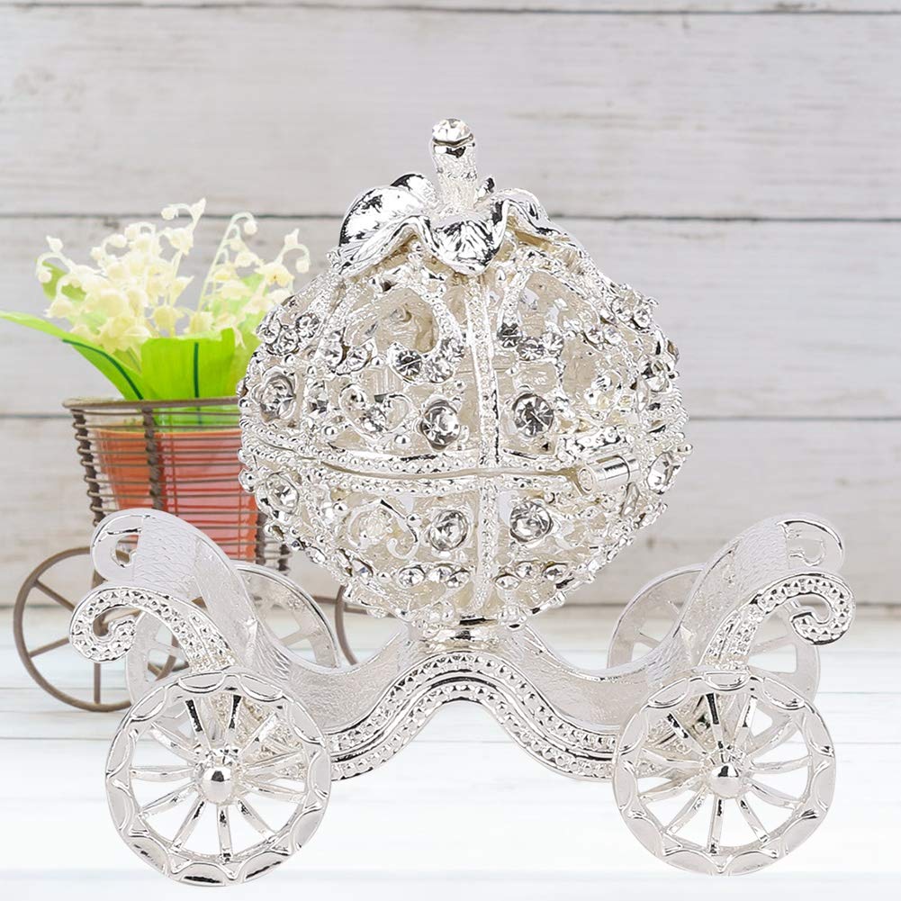 Rhinestone Crystal Pumpkin Carriage Trinket Box, Jewelry Box Gift Collectible Figurine Decorative Jewelry Display Holder Organizer