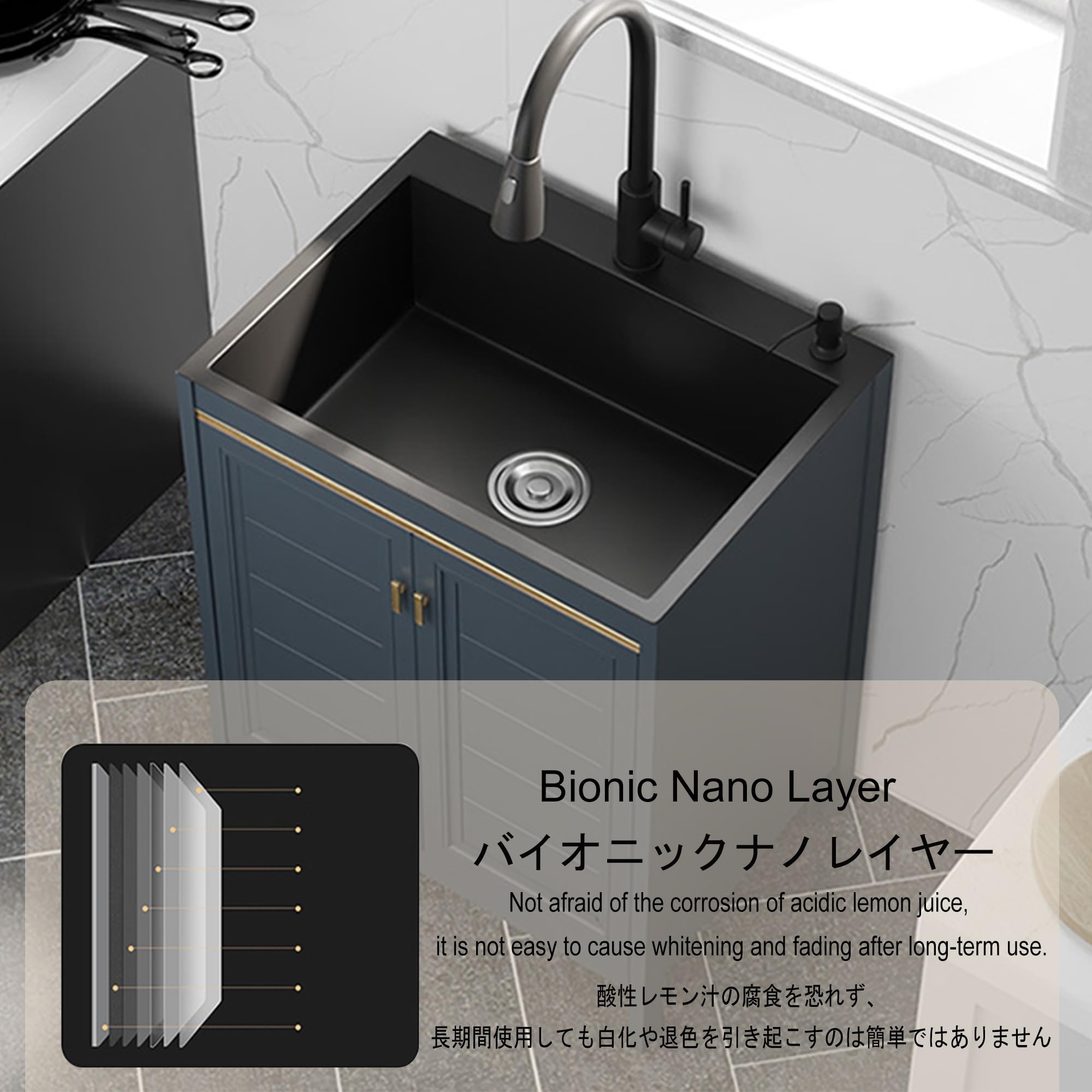 Stainless Steel Utility Kitchen Sink with Cabinet,Outdoor Sink Station,Single/Double Bowl Kitchen Sink Cabinet,Laundry Sink with Cabinet,with Pull-Out Faucet,Soap Dispenser,Drain Basket,Drainer ( Siz