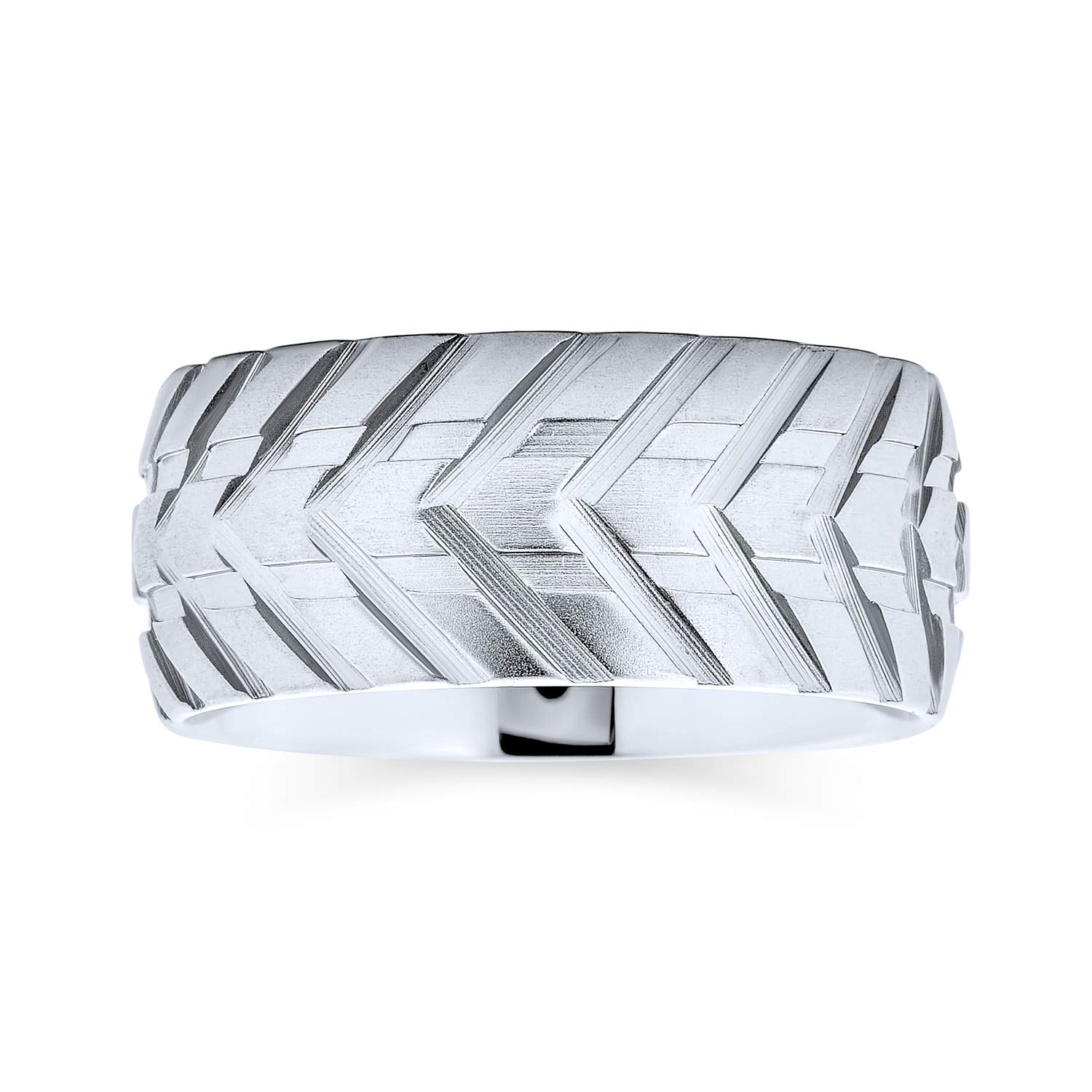 Bling Jewelry Mens Mechanic Car Racer Tire Tread Band Ring for Men for Bikers Matte Brushed Silver Tone Stainless Steel 8MM