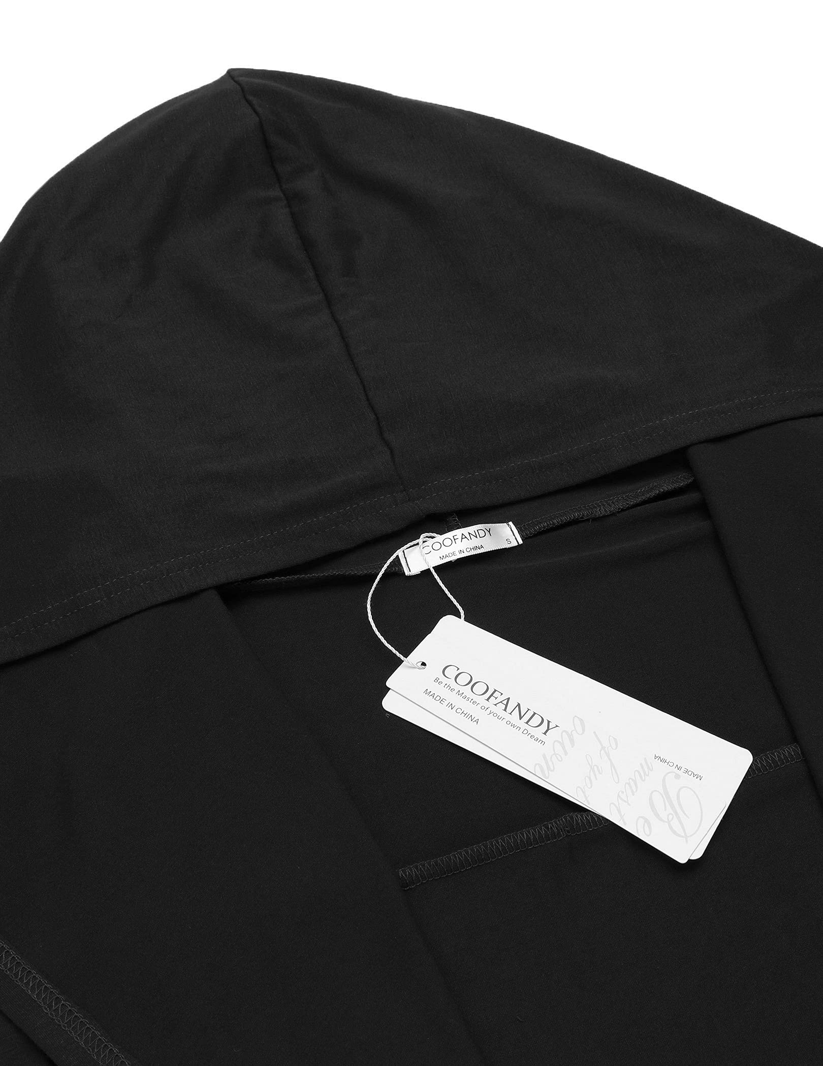COOFANDY Long Hooded Cardigan Ruffle Shawl Collar Open Front Lightweight Drape Cape Overcoat with Pockets (Black Pattern, M)