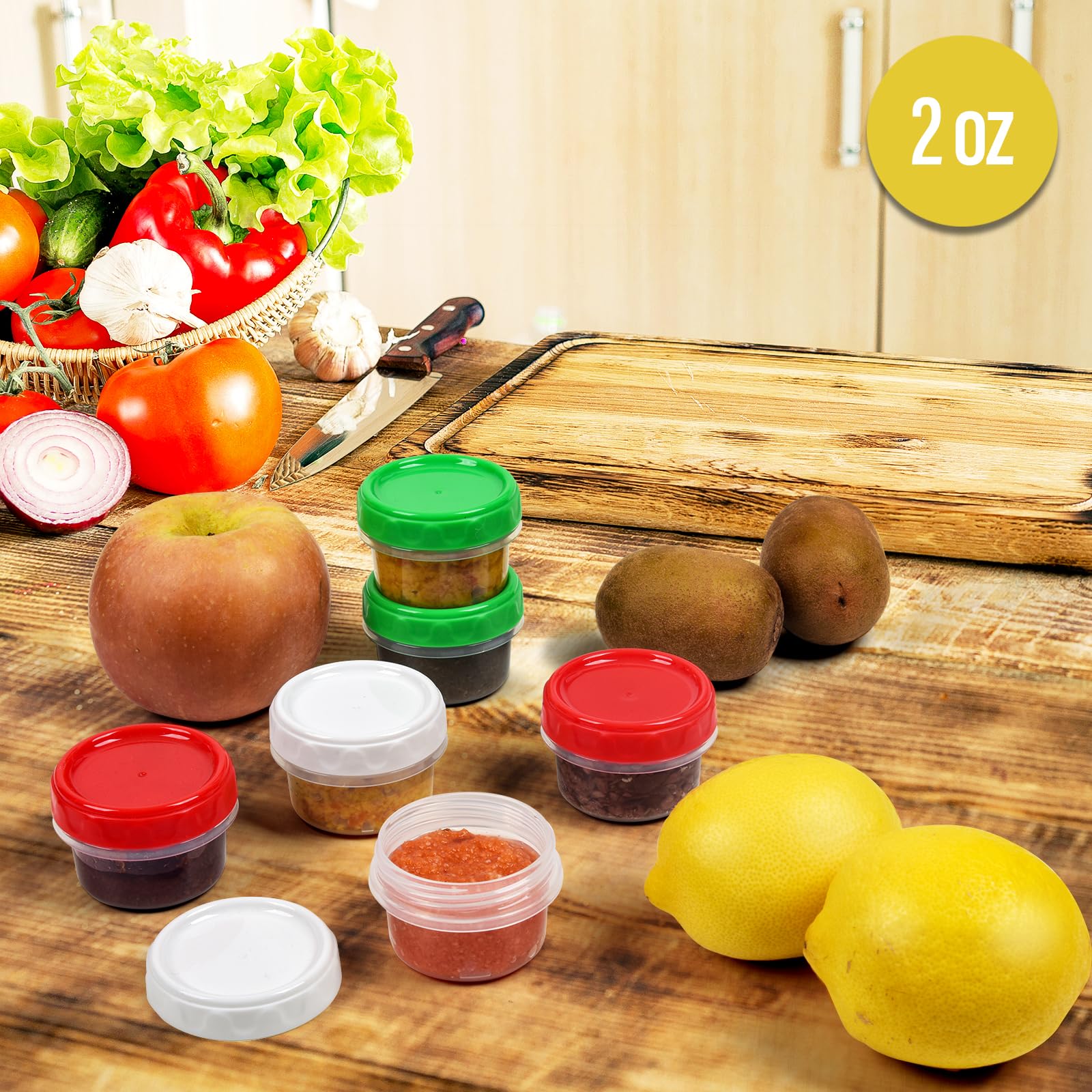 12-pack 2oz reusable small plastic containers with screw lids salad dressing container to go sauce condiment jello shot cups jars lunch box accessories baby food containers -mini-leakproof airtight