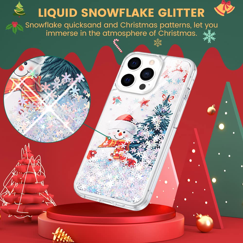 Caka Case Compatible for iPhone 14 Pro Max Glitter Case Christmas Girly Women Bling Sparkle Flowing Floating Snowflake Quicksand Phone Case for iPhone 14 Pro Max 6.7 inches (Snowman)
