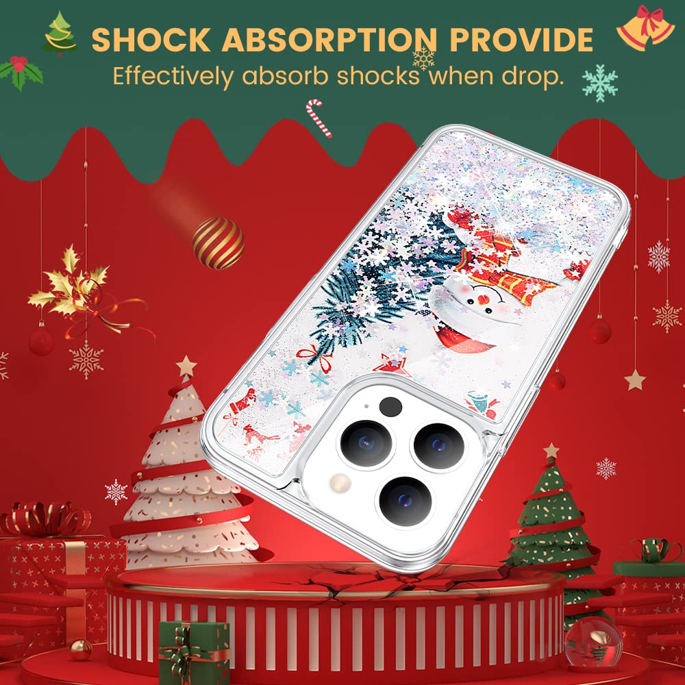 Caka Case Compatible for iPhone 14 Pro Max Glitter Case Christmas Girly Women Bling Sparkle Flowing Floating Snowflake Quicksand Phone Case for iPhone 14 Pro Max 6.7 inches (Snowman)