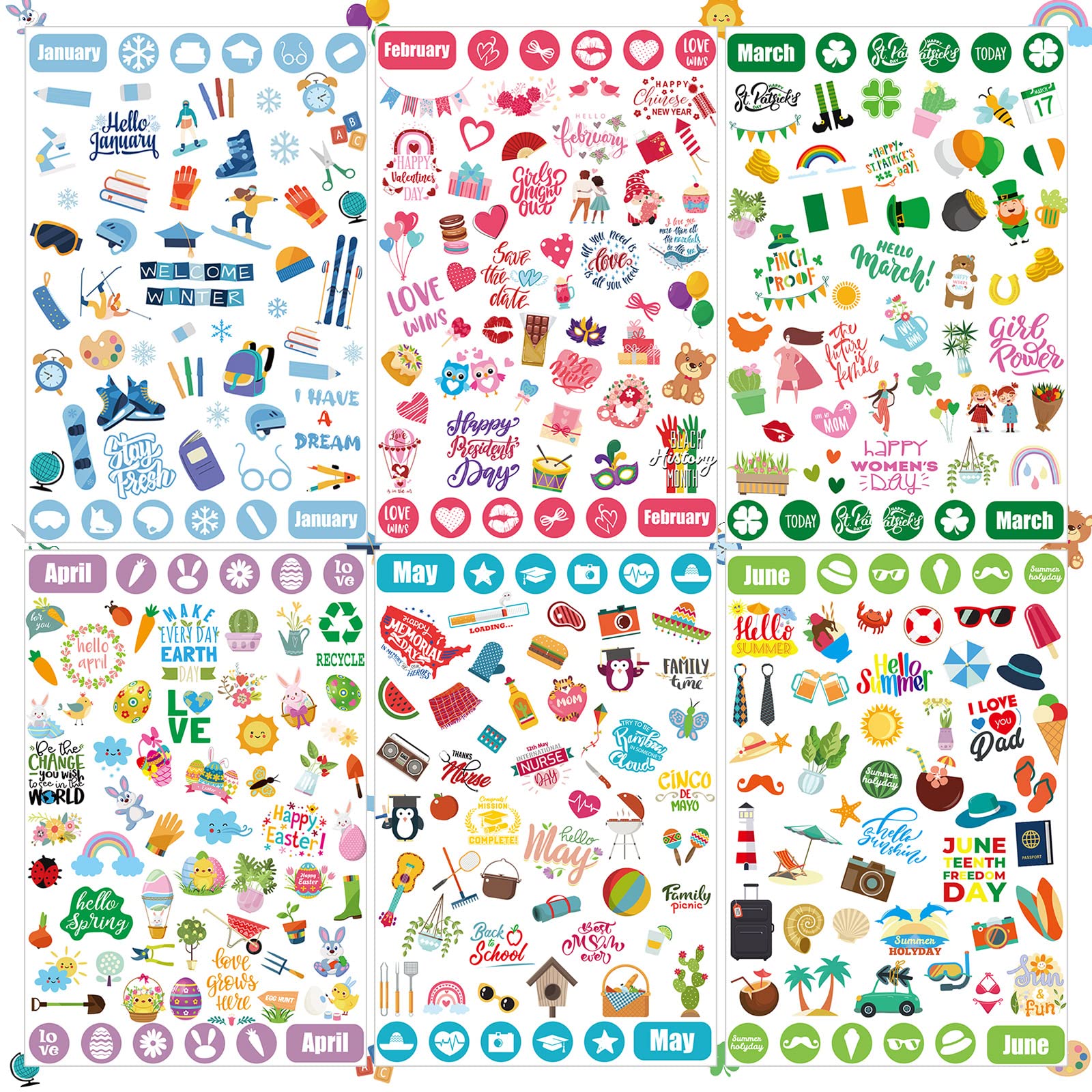 24 Sheets Daily Planners Monthly Celebrations Planner Stickers for Calendar Decorating, Planning, Scrapbooking, Holiday Seasonal General Events, 1,100+ Stickers Per Pack