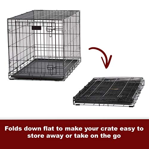 MidWest Ultima Pro Series 36" Dog Crate | Extra-Strong Double Door Folding Metal Dog Crate w/Divider Panel, Floor Protecting "Roller Feet" & Leak-Proof Plastic Pan