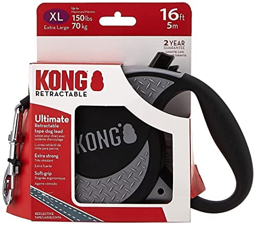 Alcott Kong Ultimate Retractable Dog Leash, Extra Large, Grey, 16' Long
