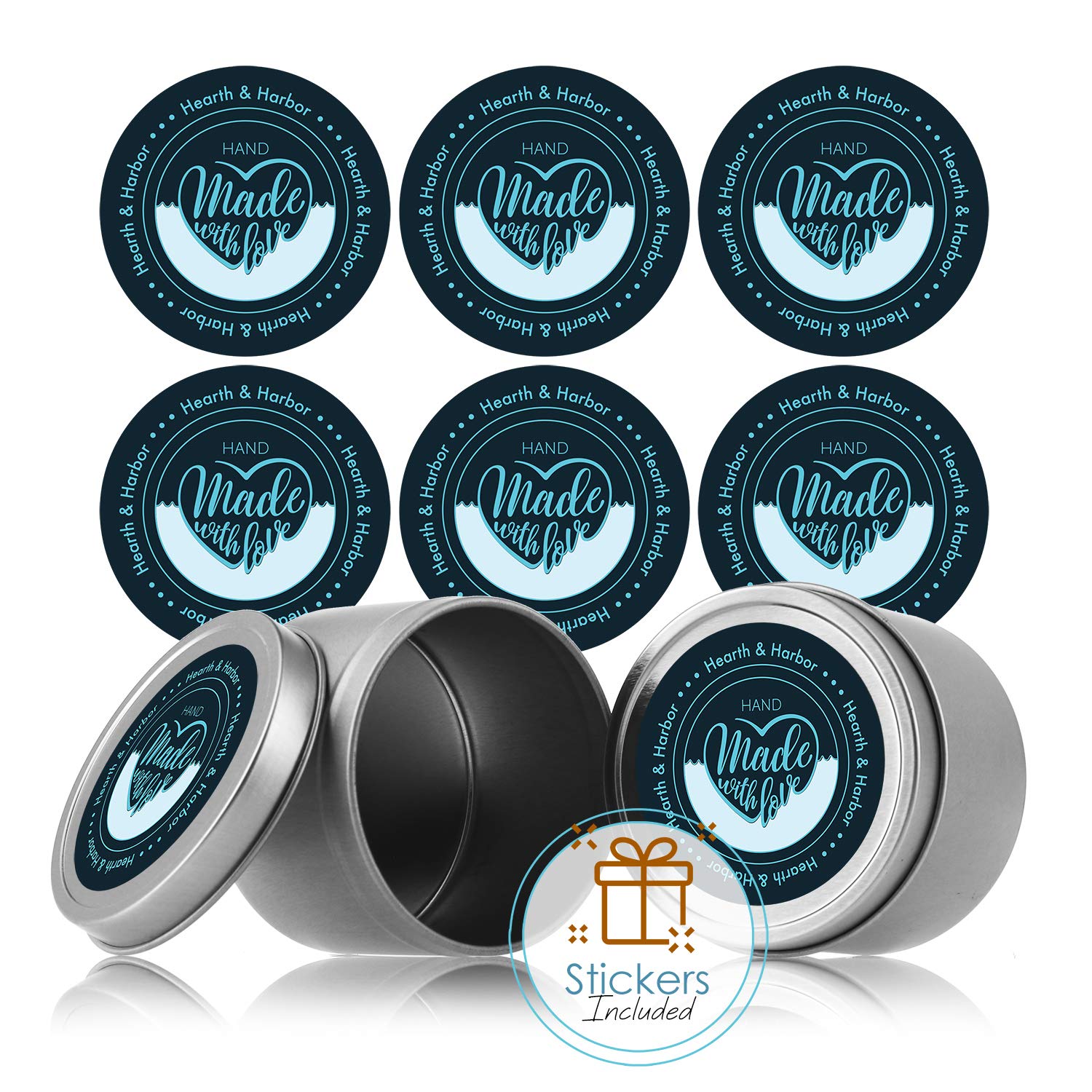 Hearth & Harbor Tin Candle Jars for Making Candles - DIY Candle Containers with Lids - Metal Candle Jars - Bulk Tins Storage for Candle (24, Stainless Steel)