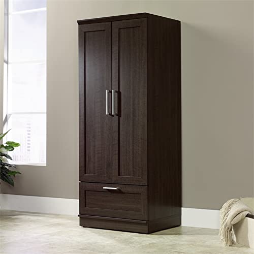 BOWERY HILL Metal Wardrobe Armoire with Garment Rod in Dakota Oak