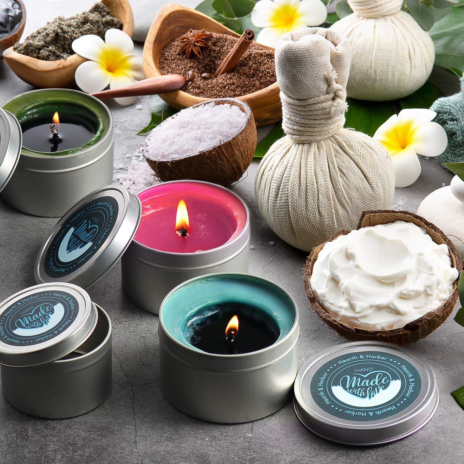 Hearth & Harbor Tin Candle Jars for Making Candles - DIY Candle Containers with Lids - Metal Candle Jars - Bulk Tins Storage for Candle (24, Stainless Steel)