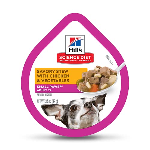 Hill's Science Diet Wet Dog Food, Adult 7+ For Senior Dogs, Small Paws For Small Breeds, Savory Stew Chicken & Vegetables, White, 3.5 Ounce (Pack Of 12)