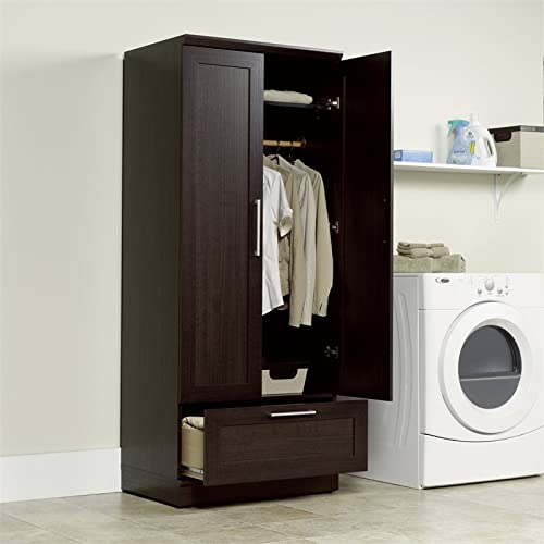 BOWERY HILL Metal Wardrobe Armoire with Garment Rod in Dakota Oak