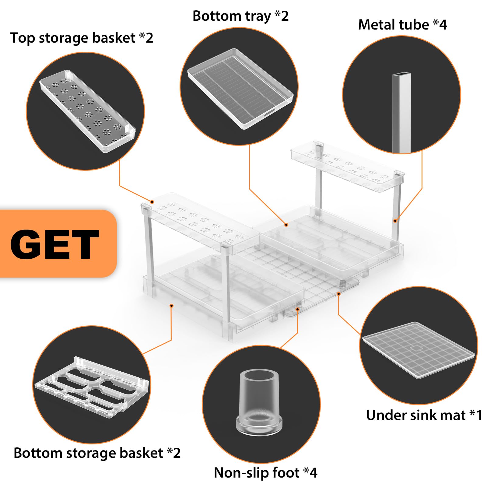 Under Sink Organizers with Waterproof Tray, L-Shaped Under Sink Organizer and Storage, Pull Out Under Cabinet Storage, Under Kitchen/Bathroom Sink Organizer