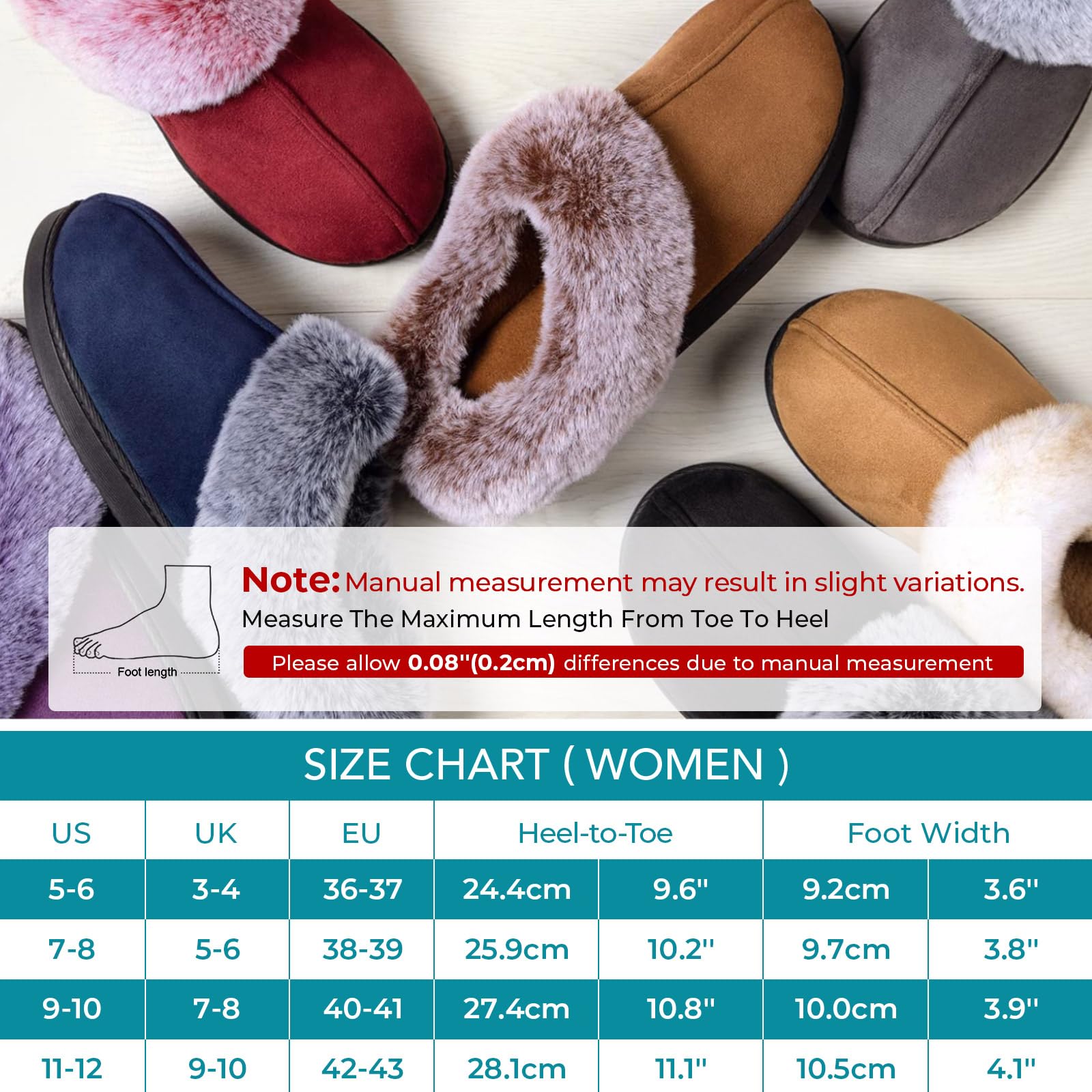HomeTop Women's Classic Microsuede Memory Foam Slippers Durable Rubber Sole with Warm Faux Fur Collar (7-8 M, Black)