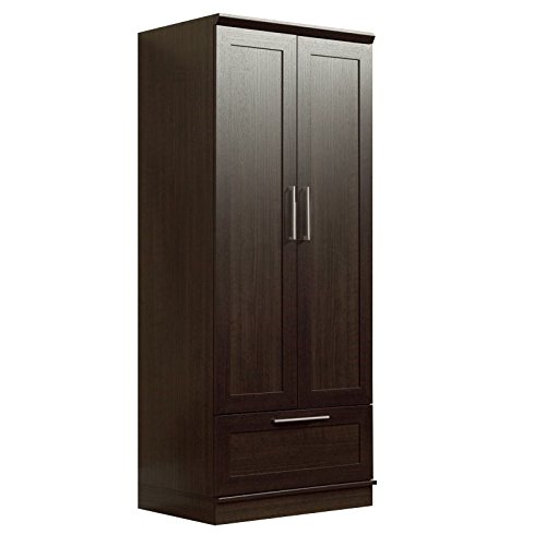 BOWERY HILL Metal Wardrobe Armoire with Garment Rod in Dakota Oak