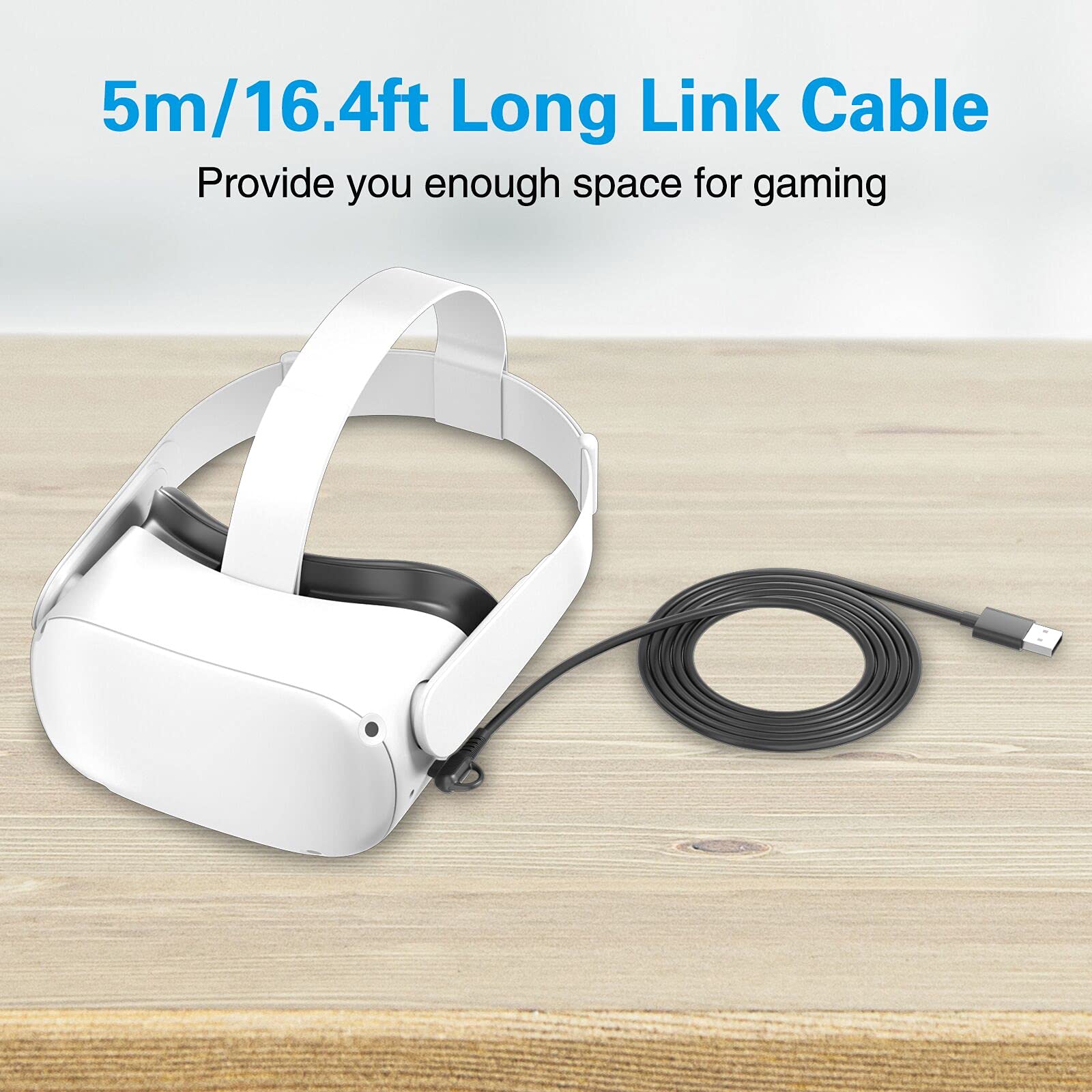 COSOOS 16.4ft/5m Long Link Cable for Quest 3/2/Pro/1, Pico4, VR Headset & Gaming PC, Fast Charging & Computer Data Transfer 90 Degree Type C to A USB 3.2 Gen1 Cable