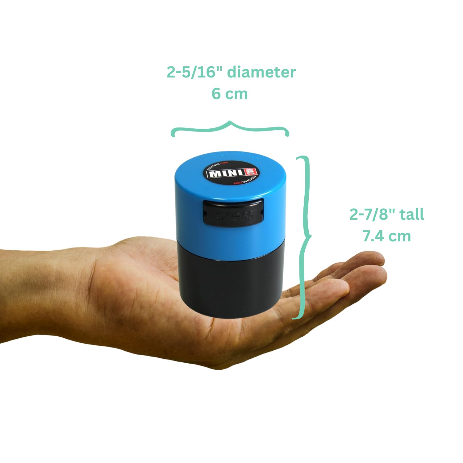 Minivac - 10g to 30 grams Airtight Multi-Use Vacuum Seal Portable Storage Container for Dry Goods, Food, and Herbs - Light Blue Cap & Black Body
