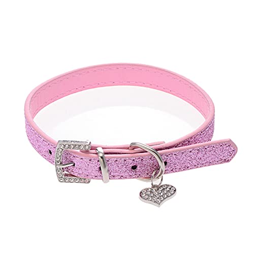 Collar with Heart Pendant PU Leather Comfortable Kitten Collars Adjustable Length Small Pets Supplies Pink & Silver pet Collars for Dogs Girl