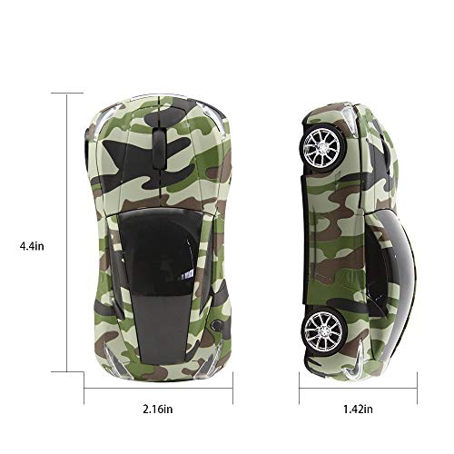 EALEK Wireless Mouse, Car Shape Mouse 2.4GHz USB, Cute Wireless Mouse 1600DPI, Ergonomic Mouse for Kids and Adult (Green Camouflage)