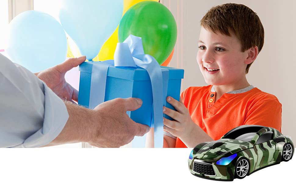 EALEK Wireless Mouse, Car Shape Mouse 2.4GHz USB, Cute Wireless Mouse 1600DPI, Ergonomic Mouse for Kids and Adult (Green Camouflage)