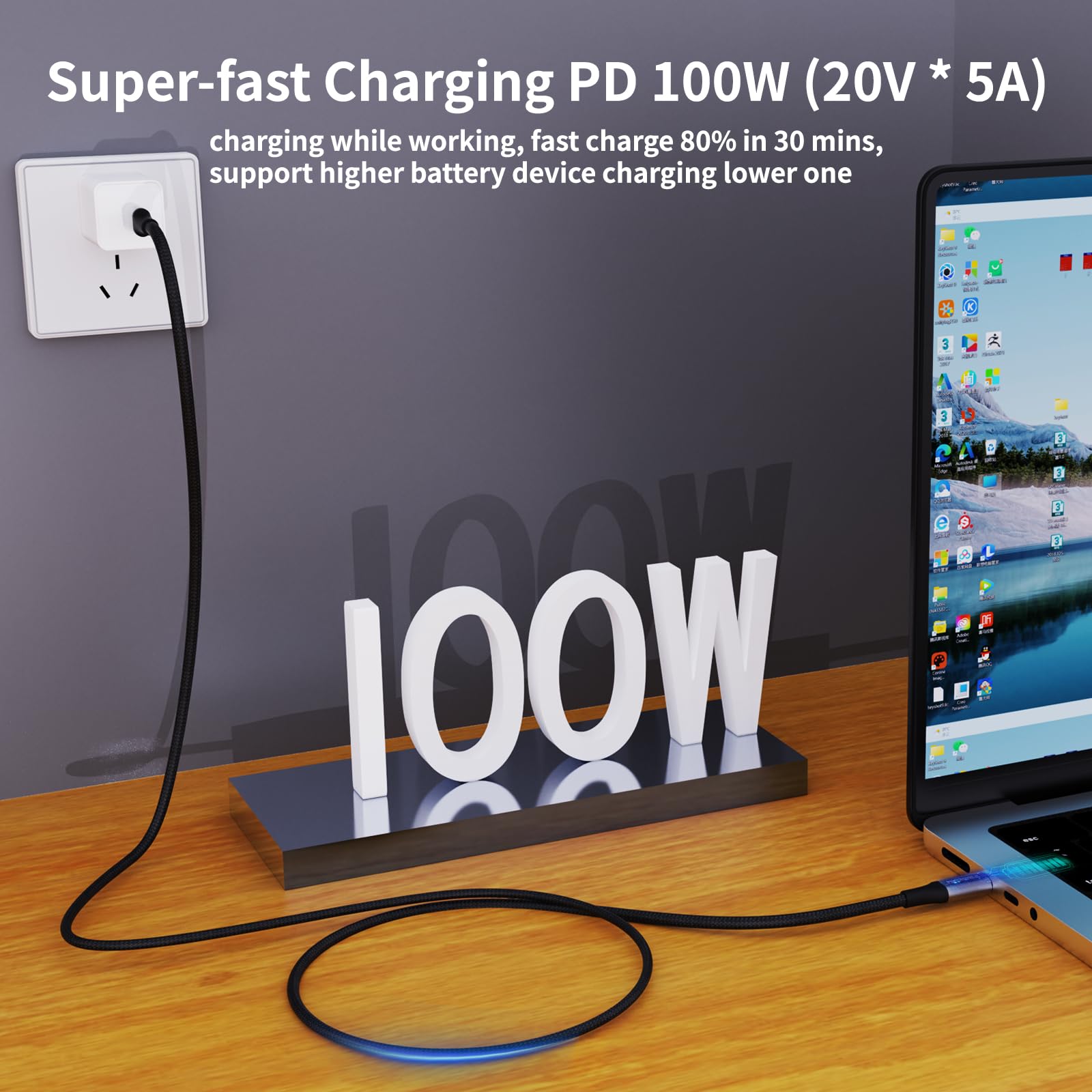 SUTWKAM USB C 3.2 Gen 2 Cable Full Featured [100W Charge, 20Gbps Data, 4K Video] Compatible with USB C Monitor, PSS Drive, Thunderbolt 3/4, iPhone, Samsung, MacBook, Pad, Laptop and More