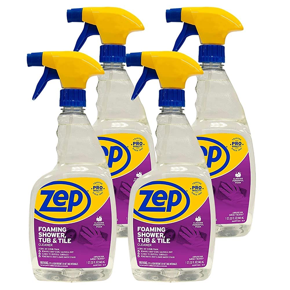Zep Foaming Shower Tub and Tile Cleaner - 32 oz (Case of 4) ZUPFTT324 - No Scrub Formula, Breaks up Tough Buildup on Contact