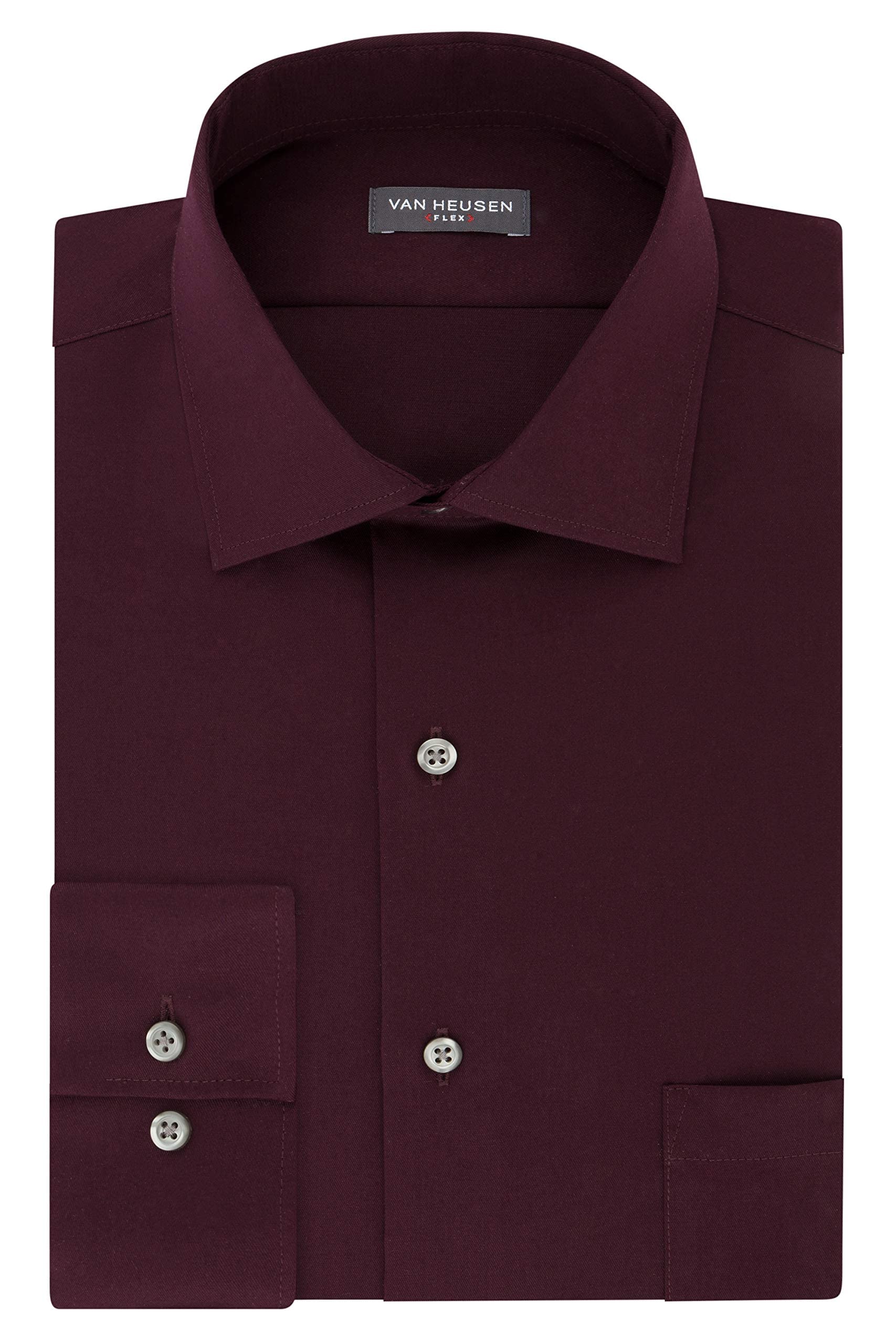 Van Heusen Men's Dress Shirt Regular Fit Flex Collar Stretch Solid, Hearth, 17.5" Neck 32"-33" Sleeve