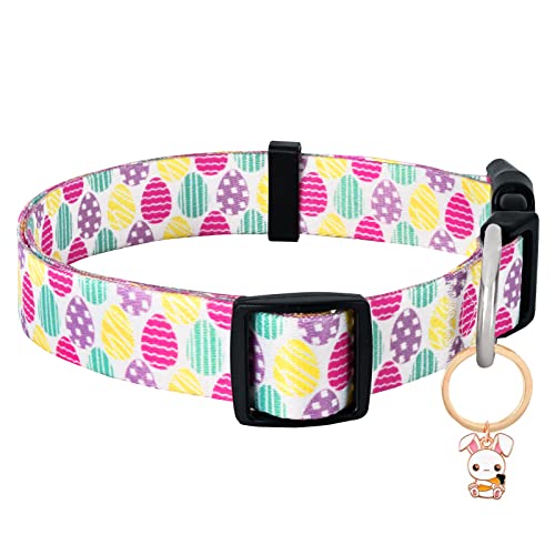 Athbavib Easter Dog Collar, Adjustable Easter Egg Holiday Dog Collar with Rabbit Pendant Comfortable Durable Dog Collar for Small Medium Large Dog with Plastic Buckle