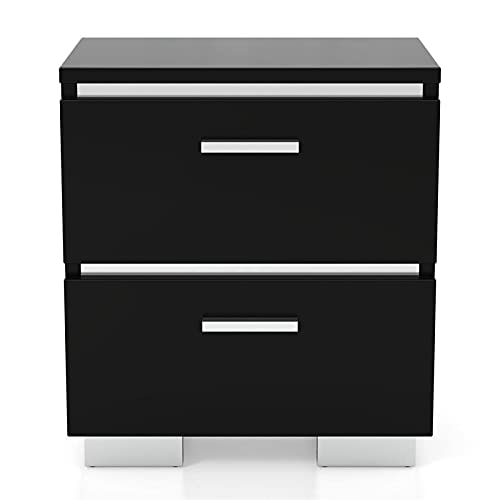 BOWERY HILL 2pc Black Wood Bedroom Set - 2 Nightstands Finish