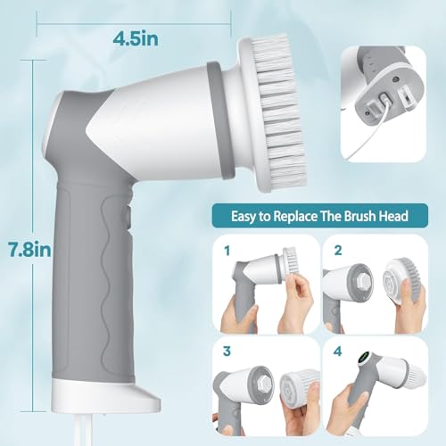 BOOHENKA Power Scrubbers for Cleaning Bathroom 2024, Shower Scrubber with LED Display, 2 Speeds, Electric Spin Scrubber for Cleaing Tile/Bathtub/Sink/Car