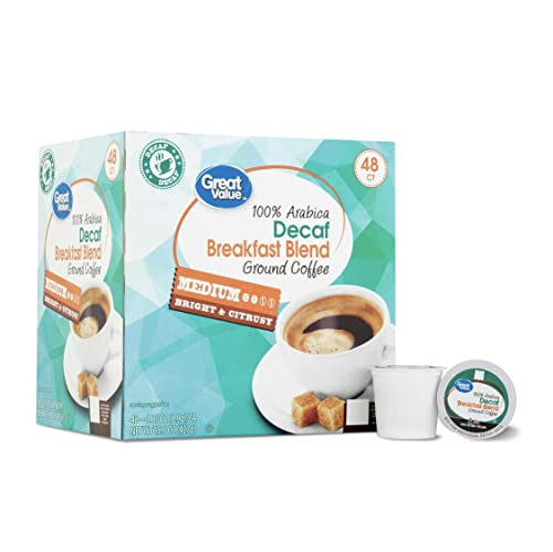 Great Value Decaf Breakfast Blend Ground Coffee Single Serve Cups, Medium Roast, 15.1 oz, 48 Count