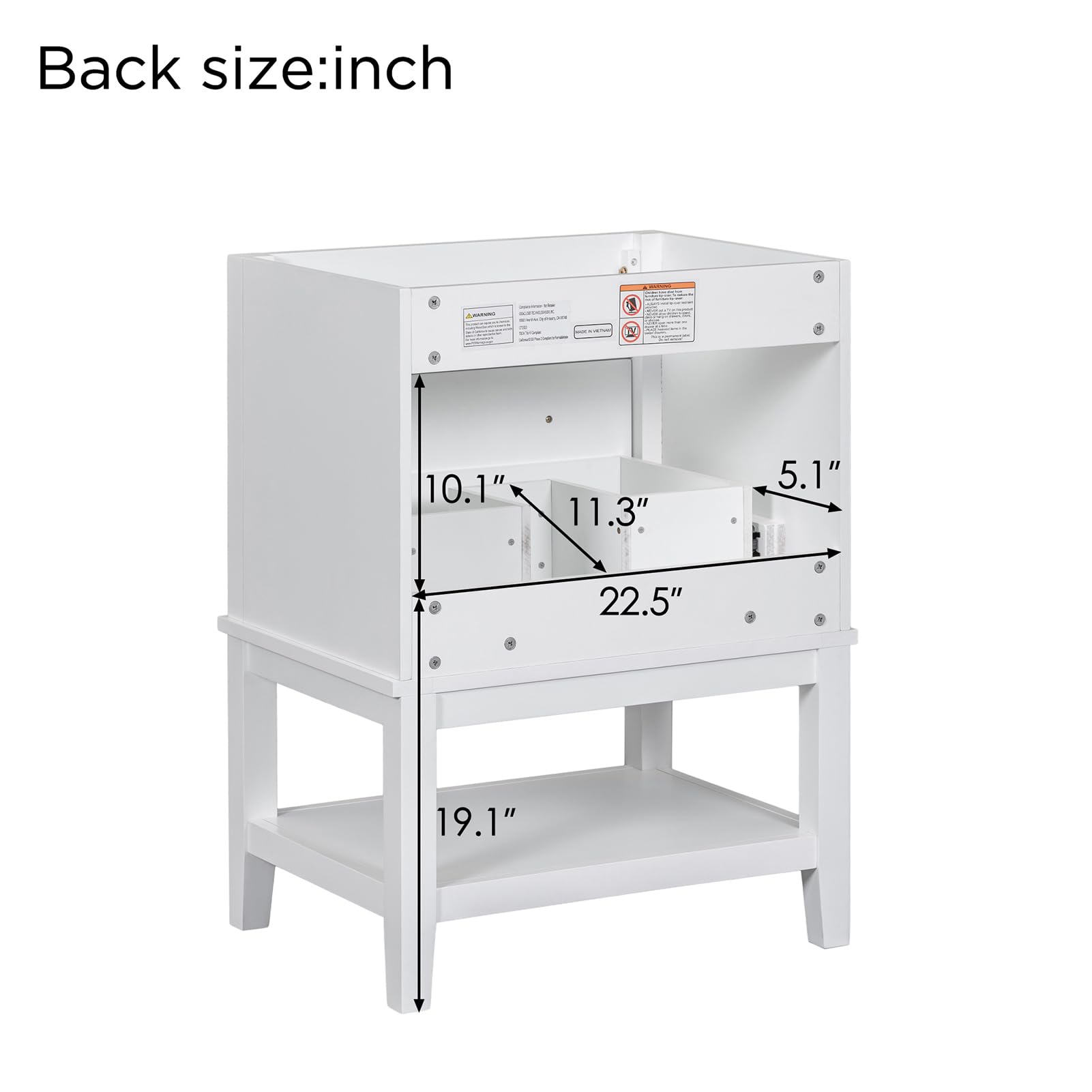 24" Bathroom Vanity Without Sink, Freestanding Bathroom Vanity Base Cabinet Solid Wood Bathroom Storage Cabinet with Drawer and Open Shelf for Small Space, White