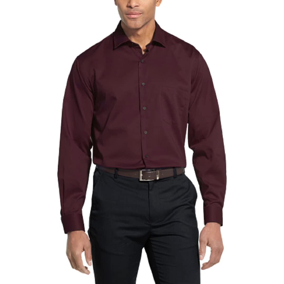 Van Heusen Men's Dress Shirt Regular Fit Flex Collar Stretch Solid, Hearth, 17.5" Neck 32"-33" Sleeve