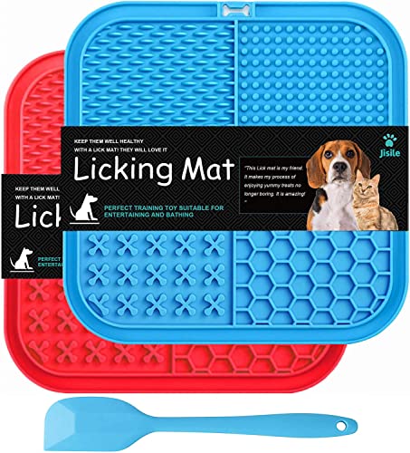 Licking Mat for Dogs & Cats 2 Pack, Slow Feeder Lick Pat with Non-Slip Design, Feeding Mat Anxiety Relief with Suction Cups for Butter Food Yogurt Peanut, Pets Bathing Grooming Training Calming Mat