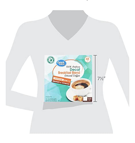Great Value Decaf Breakfast Blend Ground Coffee Single Serve Cups, Medium Roast, 15.1 oz, 48 Count